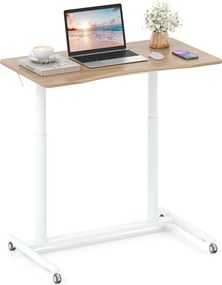 Costway Stůl ve tvaru C s kolečky 70-106 cm výškově nastavitelný stojící natural