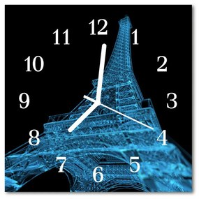 Skleněné hodiny čtvercové Eiffelova věž v Paříži 30x30 cm