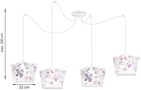 Dětské závěsné svítidlo Diamond Spider, 4x bílé textilní stínítko se vzorem