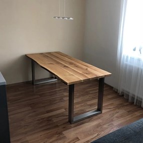 KULHÁNEK Jídelní stůl s rustikální hranou a nerezovou podnoží Velikost desky: 230x90 cm