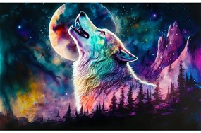 Plakát - Vlk vyjící na měsíc, akvarel FeelHappy.cz Velikost plakátu: A1 (59,4 × 84 cm)