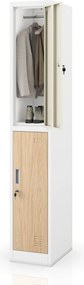 Šatní skříňka BHP, zaměstnanecká, jednotlivá, 2 schránky s tyčí, bílá/dub sonoma, 316,5x1850x450 mm: IGOR 1 Plus Eco Design