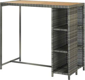Barový stolek s úložným regálem šedý 120x60x110 cm polyratan 313479