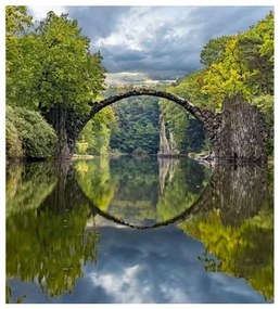 DIMEX | Vliesová fototapeta na zeď Krajina s obloukovým mostem MS-3-0060 | 225 x 250 cm | zelená, modrá, šedá