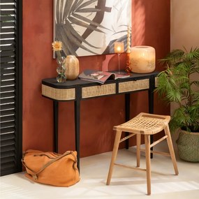 Dřevěný toaletní stolek J-line Meldo 120 x 40 cm s ratanovým výpletem