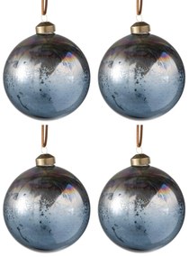 Sada 4ks modro-stříbrná antik skleněná ozdoba koule - Ø 10 cm