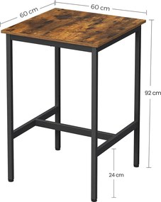 Hranatý vysoký barový stůl 60 x 60 x 90 cm, rustikální hnědý a černý