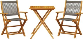3dílný bistro set šedý polypropylen a masivní dřevo 3281806