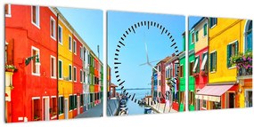 Obraz - Ostrov Burano, Benátky, Itálie (s hodinami) (90x30 cm)