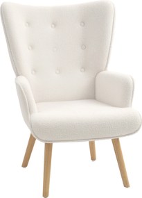 HOMCOM Boucle Fabric Lounge Chair, Moderní Čalouněné Křeslo s Dřevěnými Nohami, Ergonomický Křídlatý Design s Knoflíkovým Prošíváním, pro Jídelnu, Ob…