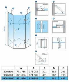 BPS-koupelny Pětiúhelníkový sprchový kout HYD-PK10C 100x100 zlatý kartáčovaný/transparent - bez vaničky