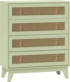 HOMCOM komoda se 4 zásuvkami, úložný prostor s ratanovým vzorem, světle dřevěná optika, 80 x 35 x 95 cm, zelená