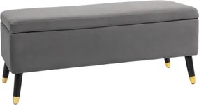 HOMCOM sedací lavička, čalouněná lavička s úložným prostorem, truhlica, kov, pěna, kaučukové dřevo, uhlově šedá, 110 x 43 x 45 cm