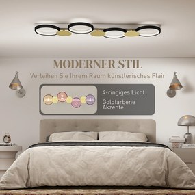 Stropní svítidlo LED 38W 1500LM 3000K-6500K Stropní svítidlo Lampa do obývacího pokoje se 4 žárovkami dálkové ovládání Černá+zlatá