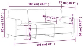 3místná pohovka s polštáři světle šedá 180 cm samet - Default Title