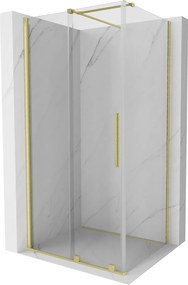Mexen Velar, sprchový kout s posuvnými dveřmi 110(dveře) x 75(stěna) cm, 8mm čiré sklo, zlatá matná, 871-110-075-01-55