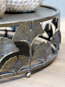 Mosazný antik dekorační kovový podnos Ginkgo - Ø 40*10cm