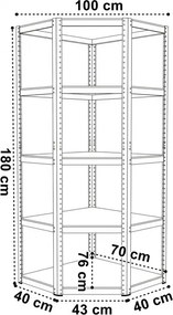 Rohový regál stříbrný 180x70x40 cm