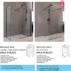 Mereo Mereo, Sprchová stěna WALK IN, Novea, black ALU, sklo Čiré, CK10603HB