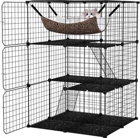 Costway Klec pro kočky 3patrový velký výběh pro kočky s houpací sítí 2 žebříky