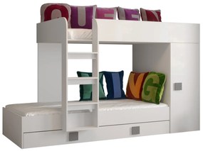 Dětská kombinovaná postel 90 cm Toreno 2 (bílá + bílý lesk + šedá lesklá madla). 1083320