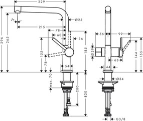Hansgrohe M54, dřezová baterie Talis 270, s uzavíracím ventilem na spotřebič, vzhled nerezavějící oceli, HAN-72827800