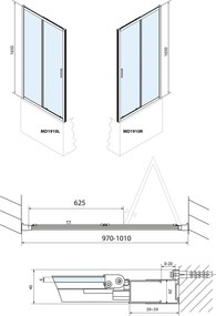 Polysan Polysan, DEEP sprchové dveře skládací 1000x1650mm, čiré sklo, MD1910