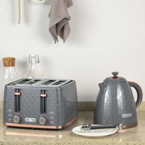 HOMCOM 2v1 kuchyňská sada, toustovač a rychlovarná konvice, různé možnosti, 1,7 l, 4 krajíce toastu najednou, plast, šedá