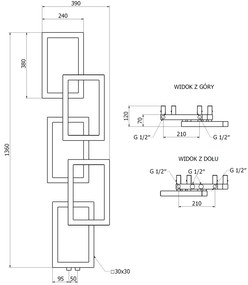 Mexen Grid, dekorativní koupelnový radiátor 1360 x 390 mm, 349 W, černá, W215-1360-390-00-70