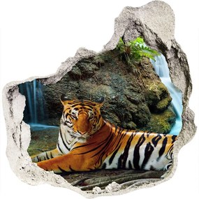 Wallmuralia Díra 3D fototapeta nálepka Tygr vodopád 75x75 cm
