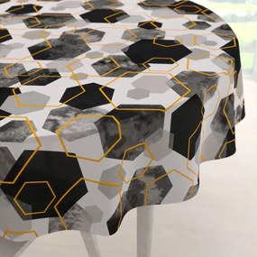 Biante Bavlněný kulatý ubrus Sandra SA-482 Šedo-černé mramorové hexagony Ø 150 cm