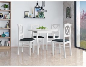 Kulatý stůl se 4 židlemi - AL55, Barva dřeva: bílá, Potah: Zetta 300
