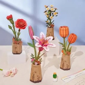 RoboTime 3D dřevěná skládačka Oranžový tulipán