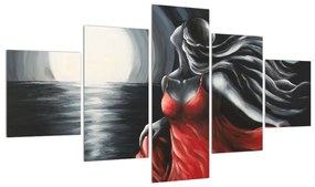 Obraz ženy v červených šatech (125x70 cm)