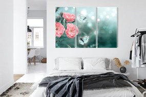 Vícedílný obraz Jemné Květiny A 3D Motýli Nedostatek Nedostatek Přírodní plátno 180x120