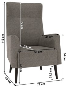 Kondela Křeslo ušák, šedá/černá, SAMY