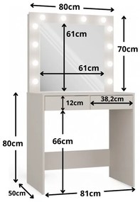 Toaletní stolek s osvětlením MARINA kašmír
