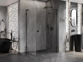 Mexen Lunar, L pravý výklopný sprchový kout 85 x 80 cm, 8mm čiré sklo, černý profil, 834L-085-080-70-00-P