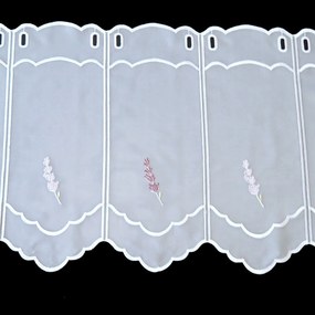 Olzatex vitrážová záclona voálová LEVANDE výšivka levandule, bílá, výška 60cm (v metráži)