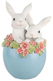 Dekorace králíci v modrém vajíčku s květy - 13*12*21 cm