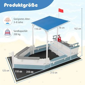 Costway Pískoviště se střechou dřevěné pirátské lodi pískoviště se stožárem
