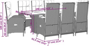 9dílný zahradní jídelní set s poduškami šedý polyratan 3213528