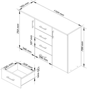 Komoda Torvi K 110,4 cm bílá/šedá lesklá