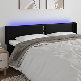 Čelo postele s LED černé 183 x 16 x 78/88 cm umělá kůže