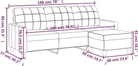 3místná pohovka s podnožkou šedá 180 cm umělá kůže 3201016