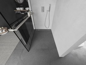 Mexen Kioto+ L, sprchová zástěna Walk-In s poličkou a věšákem 70 x 200 cm, 8mm čiré sklo černý vzor, ​​broušená ocel profil, 800-070-123-97-78