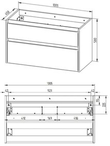 Mereo, Opto, koupelnová skříňka s umyvadlem z litého mramoru 101 cm, bílá, dub, bílá/dub, černá, CN942M