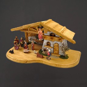 AMADEA Dřevěný osvětlený betlém BEZ FIGUREK 54 cm