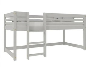 Benlemi Nízká vyvýšená postel TULY s žebříkem 90x200 cm Zvolte barvu: Světle šedá, Zvolte stranu: Vlevo, Zvolte variantu: Se závěsem
