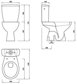 Aqualine MIGUEL WC kombi, dvojtlačítko 3/6l, spodní odpad, bílá LC2258